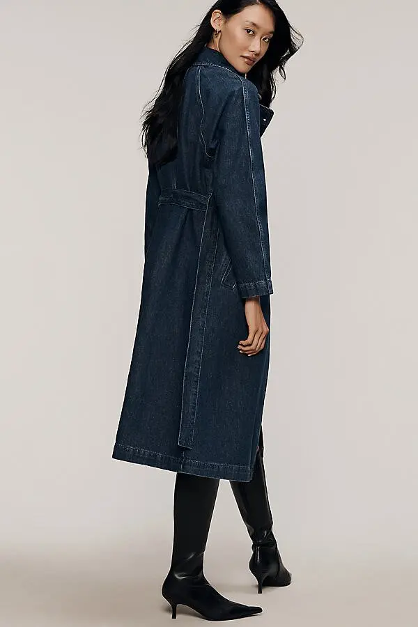 PILCRO Denim Trench Coat Jacket - Dark Denim