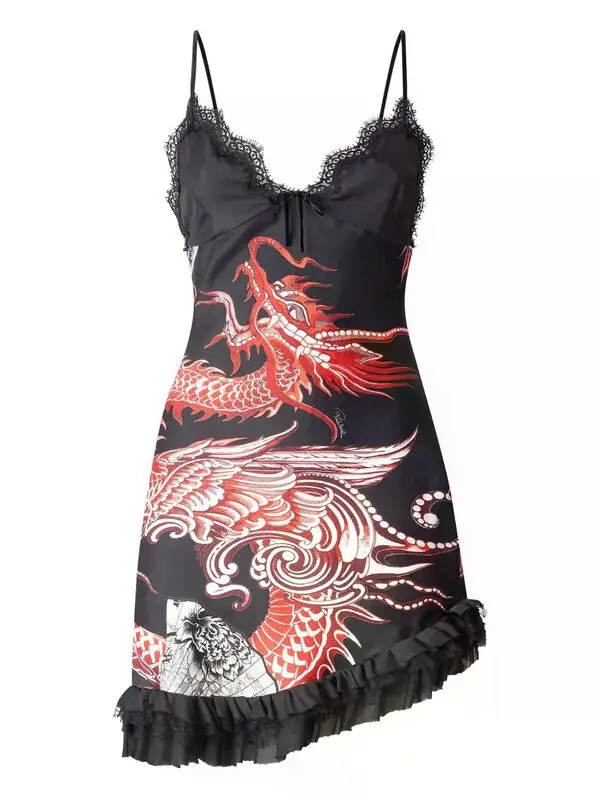 Roberto Cavalli Dragon-print Mini Dress - Black