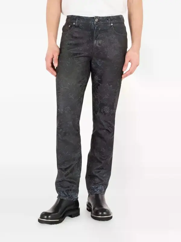 Roberto Cavalli Floral-motif Faded Jeans