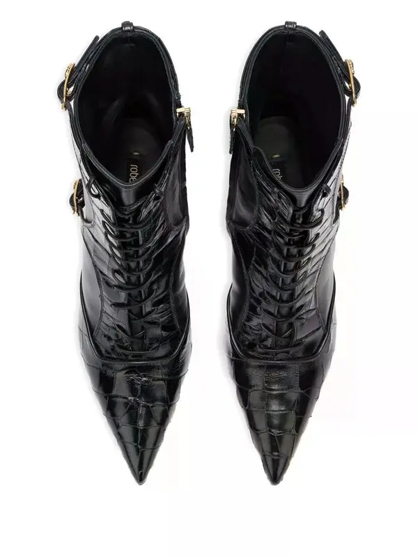 Roberto Cavalli Crocodile-effect Lace-up Ankle Boots