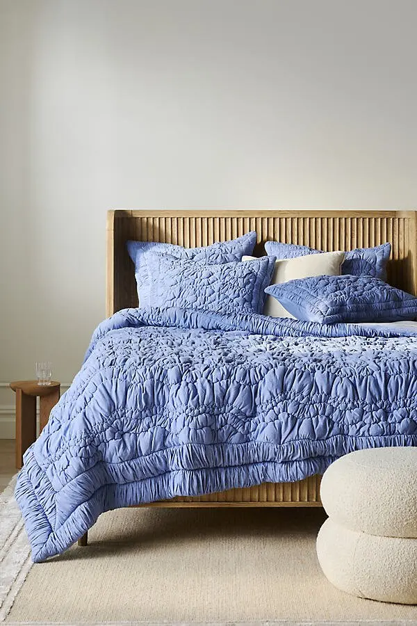 Anthropologie Brooke Heathered Jersey Cotton Quilt - Blue