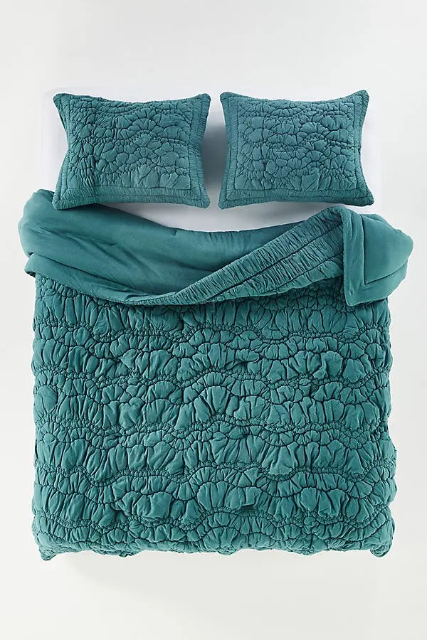 Anthropologie Brooke Heathered Jersey Cotton Quilt - Green