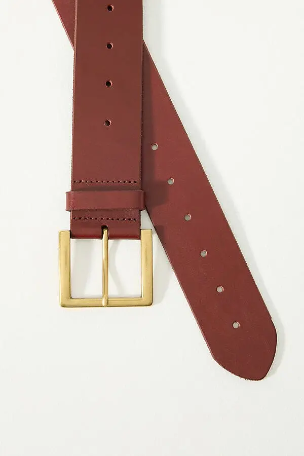 Anthropologie Adjustable Square Buckle Belt Brown Gold