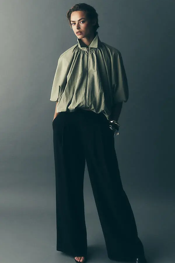 Maeve Avery Wide-leg Pleated Trousers - Black