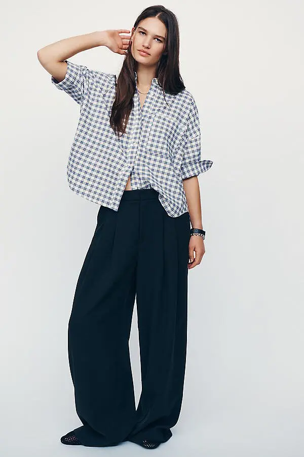 Maeve Avery Wide-leg Pleated Trousers - Black