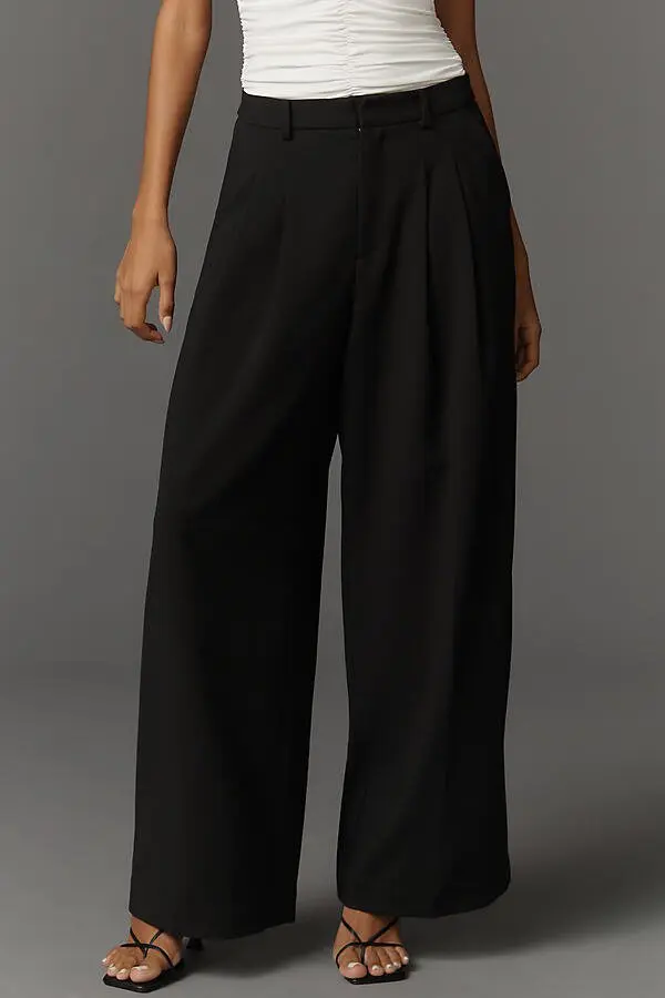 Maeve Avery Wide-leg Pleated Trousers - Black