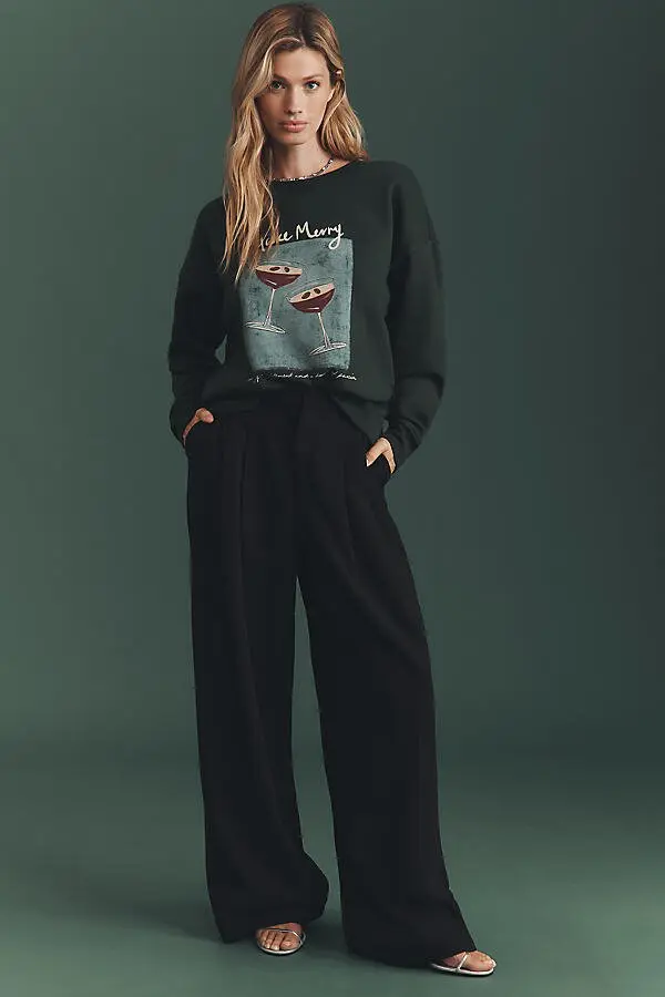 Maeve Avery Wide-leg Pleated Trousers - Black