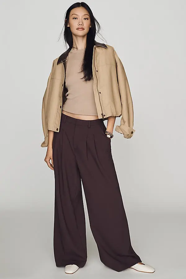 Maeve Avery Wide-leg Pleated Trousers - Chocolate