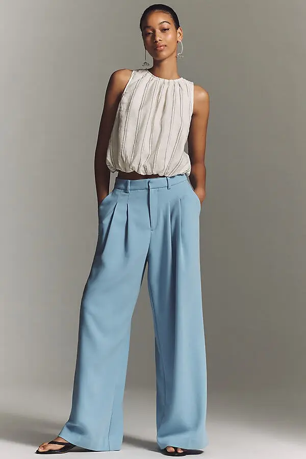 Maeve Avery Wide-leg Pleated Trousers - Dusk Blue