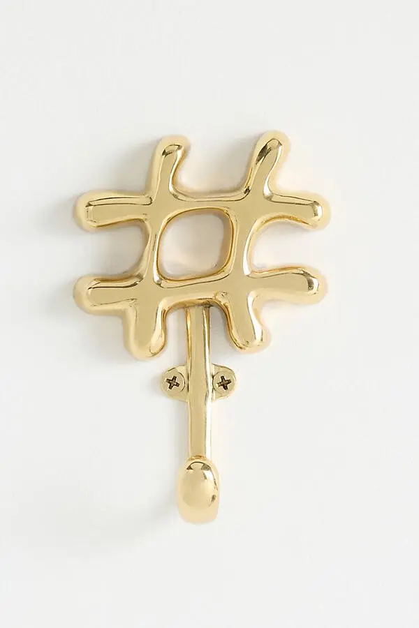 Anthropologie Bubble Hashtag Symbol Hook - Aged Brass