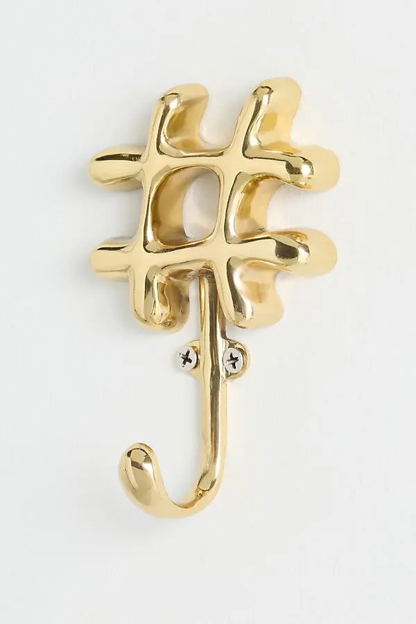 Anthropologie Bubble Hashtag Symbol Hook - Aged Brass