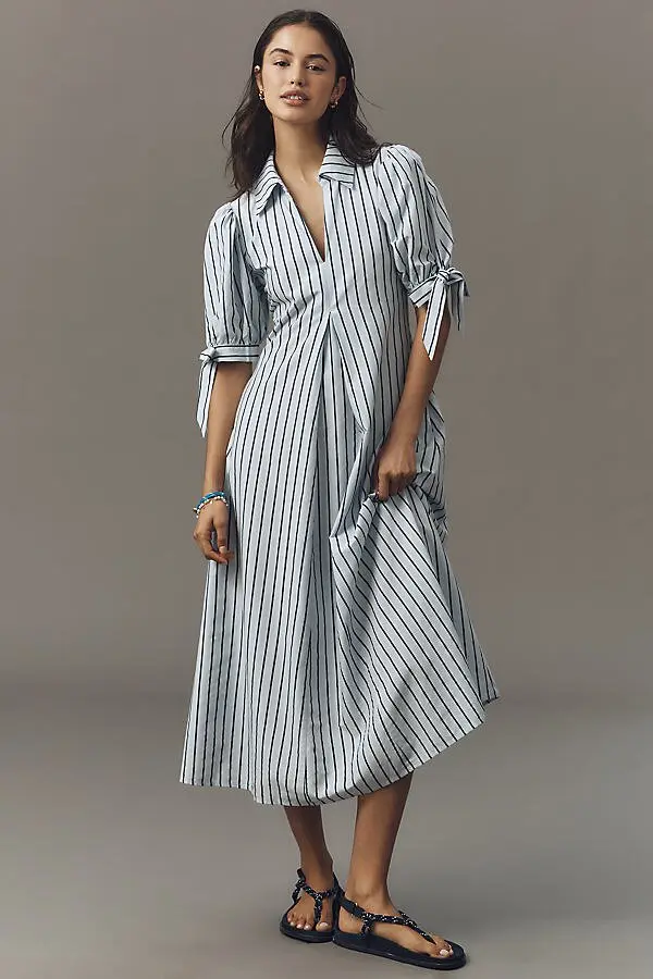 navy blue dress for baby girl English Factory Stripe Sleeveless Maxi Dress