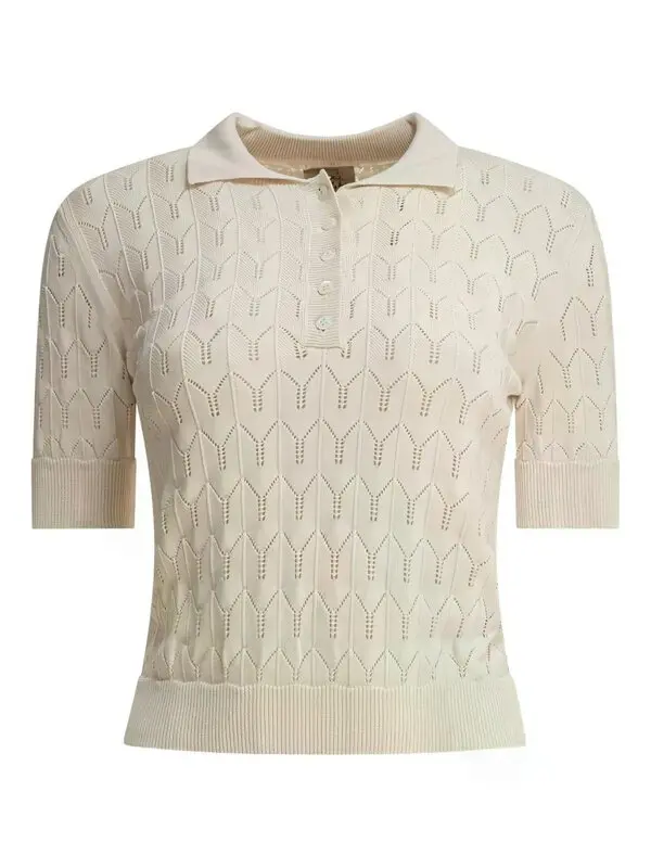 RAKKI Chevron-pattern Polo Top - Neutrals