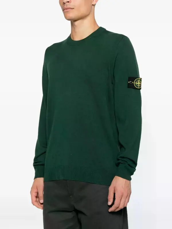 Stone Island Crew-neck Sweater With Sleeve Patch - Green