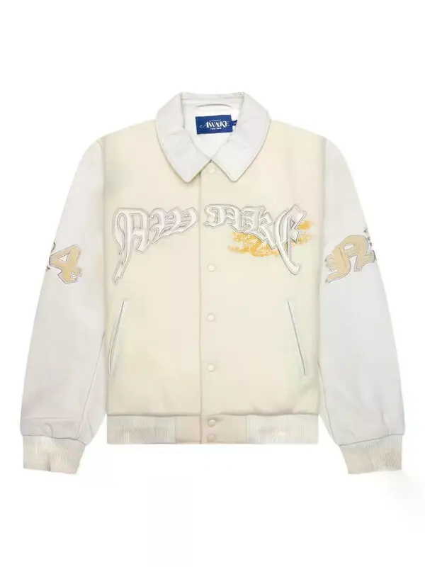 AWAKE NY Dragon-embroidered Varsity Jacket - Neutrals