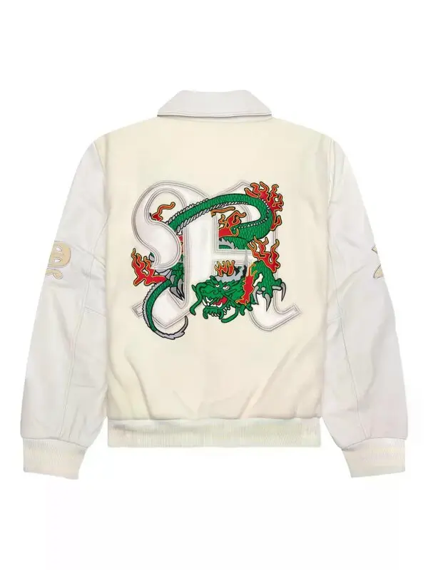AWAKE NY Dragon-embroidered Varsity Jacket - Neutrals