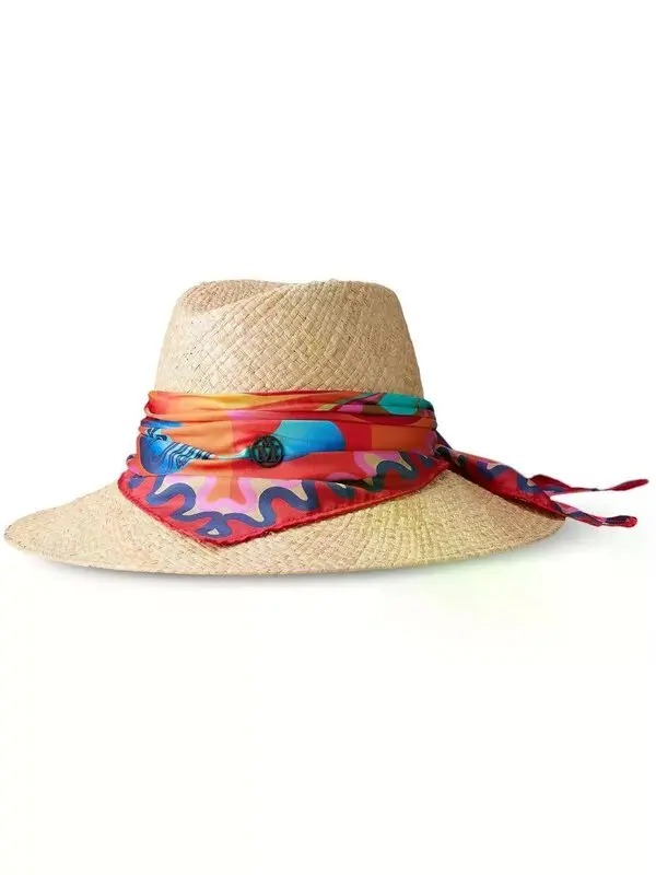 MAISON MICHEL Kate Scarf-detail Sun Hat - Neutrals