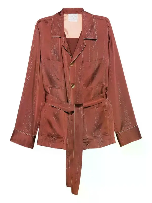 FORTE_FORTE Metallic-striped Belted Jacket - Brown