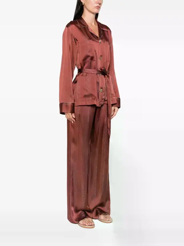 FORTE_FORTE Metallic-striped Belted Jacket - Brown