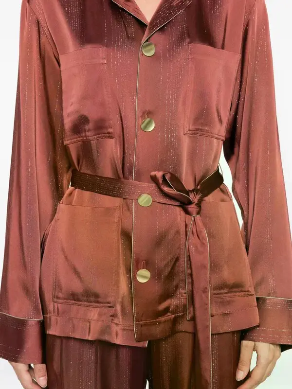 FORTE_FORTE Metallic-striped Belted Jacket - Brown