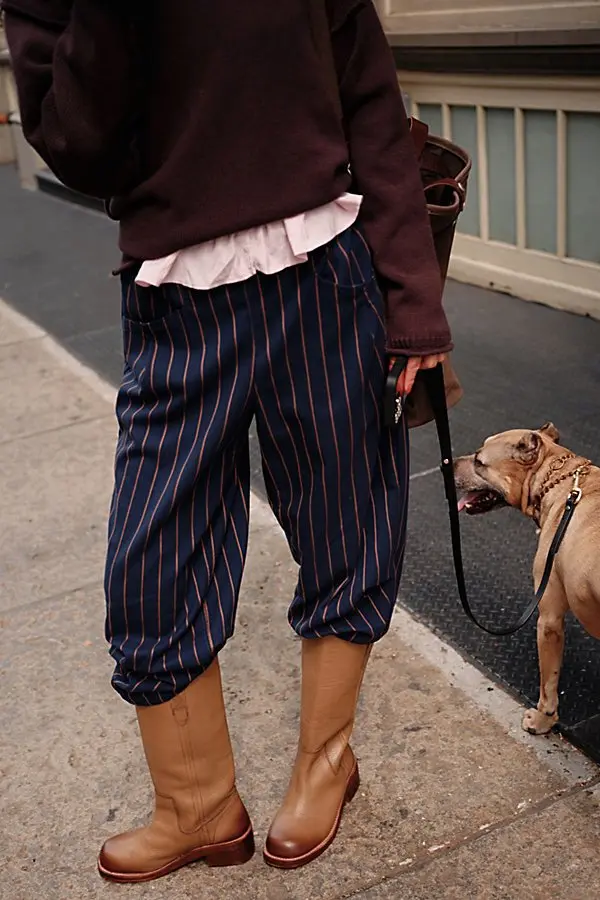 Free People Plaid Pull-on Pants - Navy Combo - Pinstripe