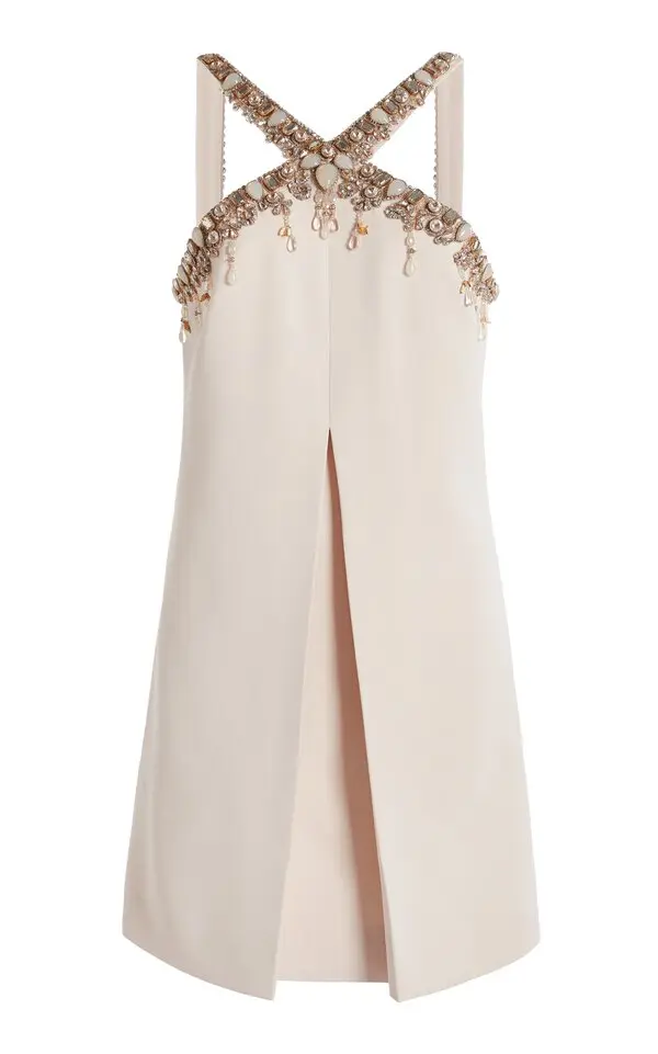 Zuhair Murad Flared Beaded Cady Mini Dress - Off-white