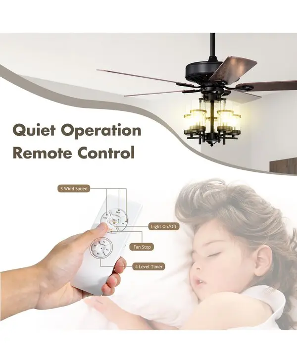 COSTWAY 50 Ceiling Fan With Light Classic Ceiling Fan Lamp W/noiseless Reversible Motor