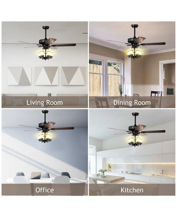 COSTWAY 50 Ceiling Fan With Light Classic Ceiling Fan Lamp W/noiseless Reversible Motor