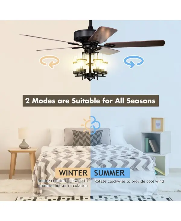COSTWAY 50 Ceiling Fan With Light Classic Ceiling Fan Lamp W/noiseless Reversible Motor