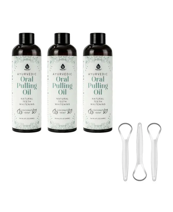 PURSONIC Ayurvedic Oral Pulling Oil Bundle – 3-pack With Tongue Scrapers - Green