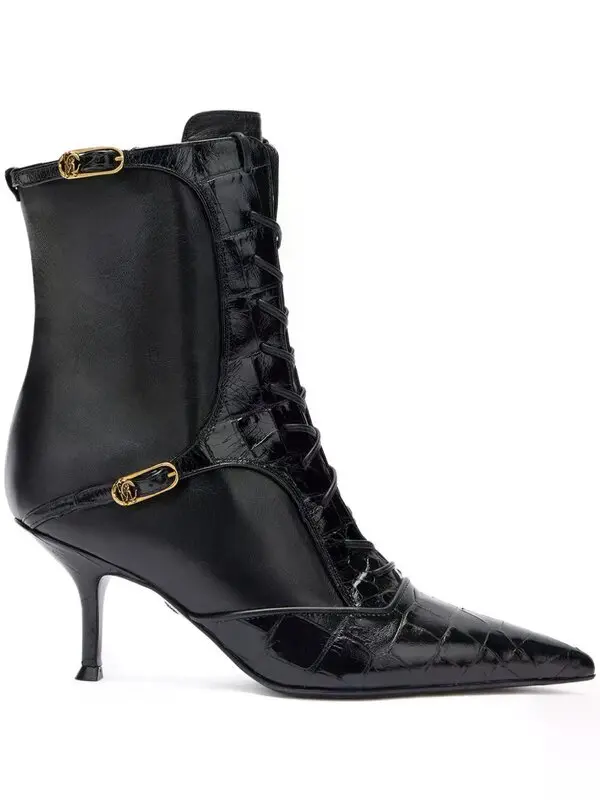 Roberto Cavalli Lace-up Crocodile-effect Ankle Boots