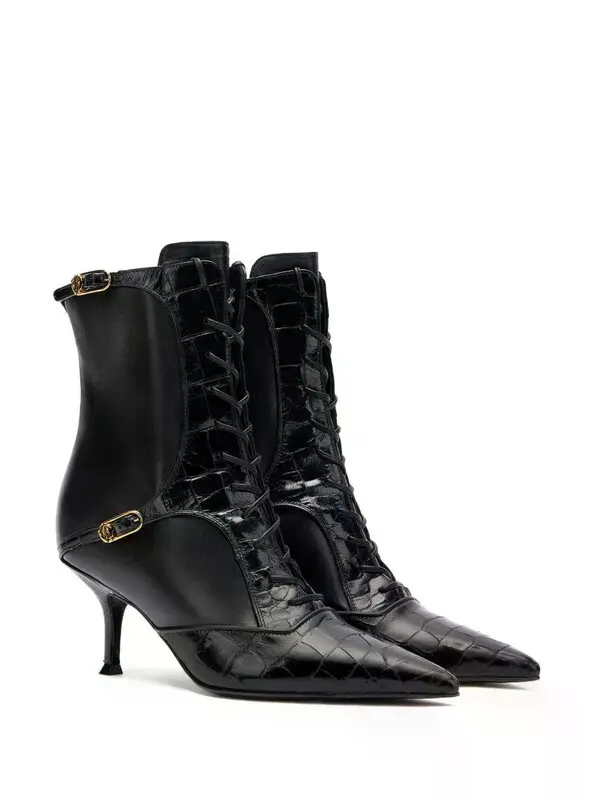 Roberto Cavalli Lace-up Crocodile-effect Ankle Boots