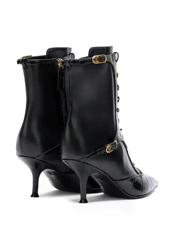 Roberto Cavalli Lace-up Crocodile-effect Ankle Boots