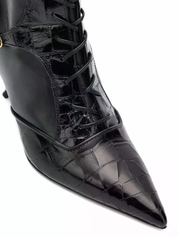Roberto Cavalli Lace-up Crocodile-effect Ankle Boots