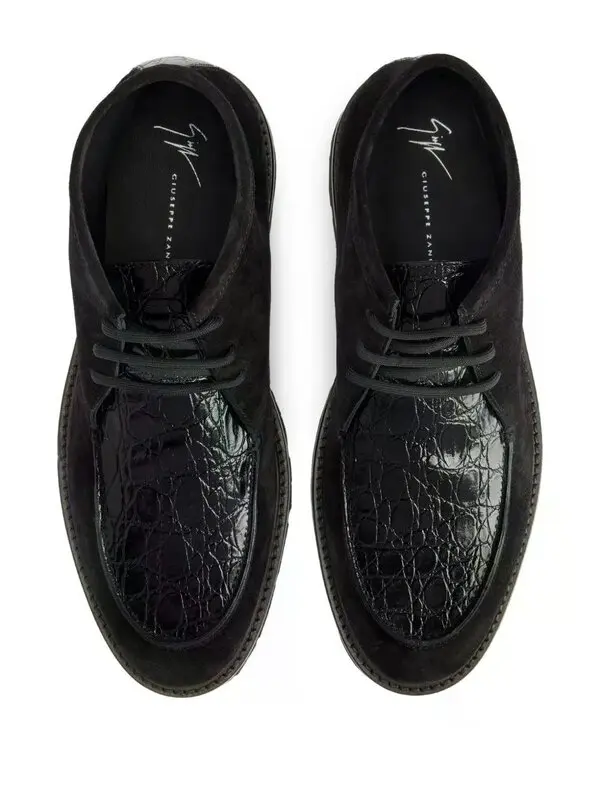 GIUSEPPE ZANOTTI Crocodile-effect Suede Lace-up Shoes