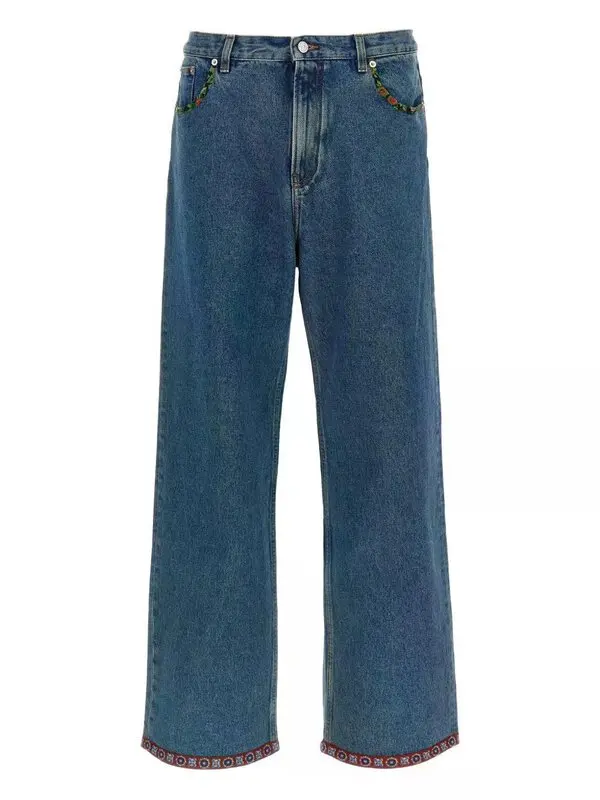 Valentino Garavani Floral-insert Five-pocket Jeans