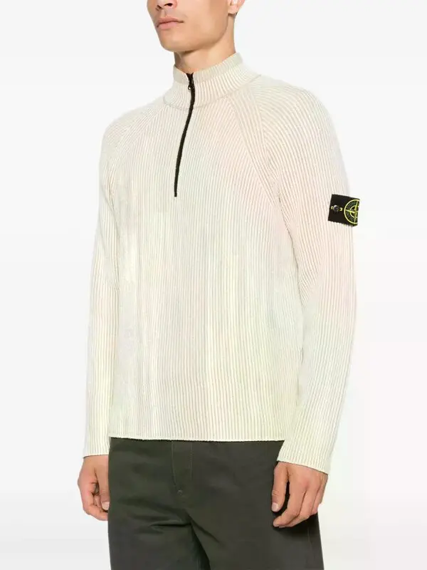 Stone Island Ribbed Zip-neck Sweater - Neutrals