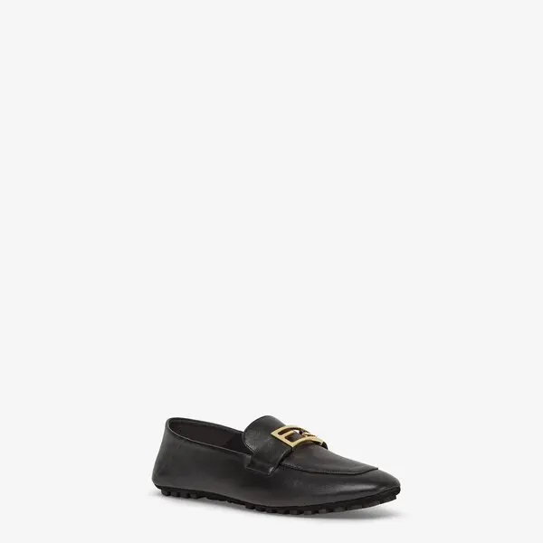 Fendi Leather Loafers With Ff Baguette Motif - Black