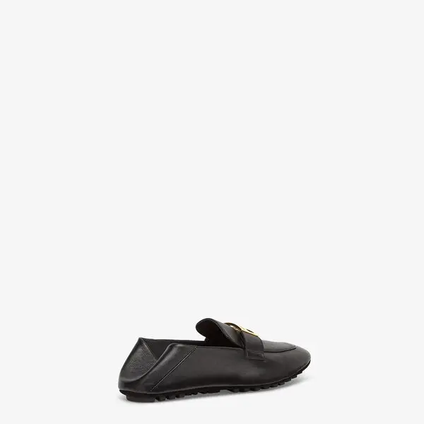 Fendi Leather Loafers With Ff Baguette Motif - Black