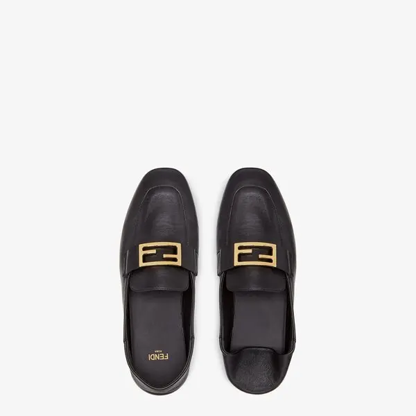 Fendi Leather Loafers With Ff Baguette Motif - Black