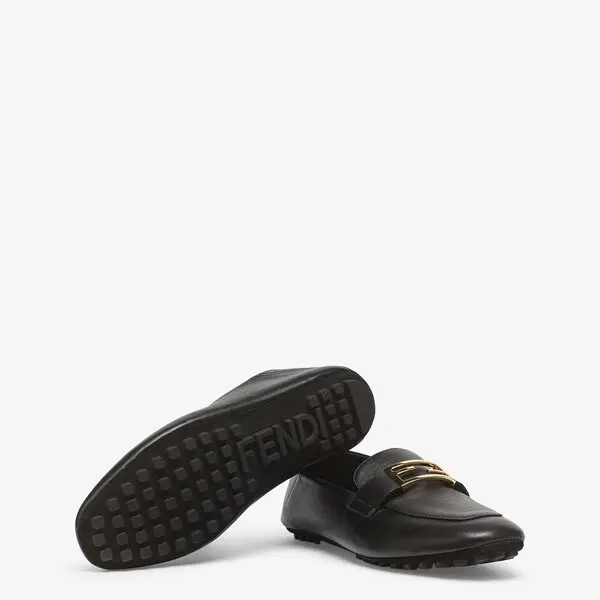Fendi Leather Loafers With Ff Baguette Motif - Black