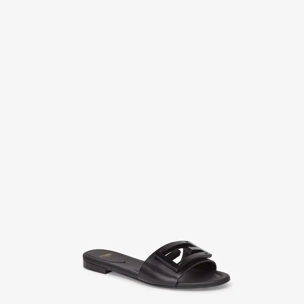 Fendi Baguette Leather Slides - Black