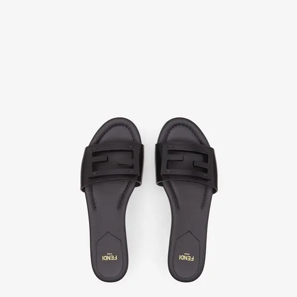 Fendi Baguette Leather Slides - Black