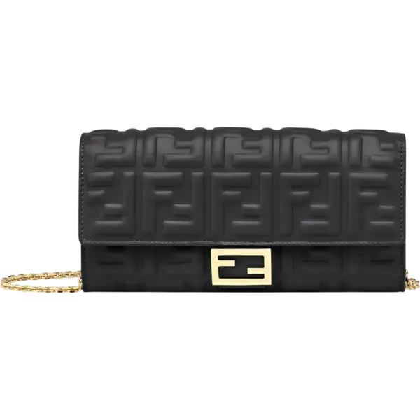 Fendi Baguette Continental With Chain - Black
