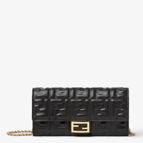 Fendi Baguette Continental With Chain - Black