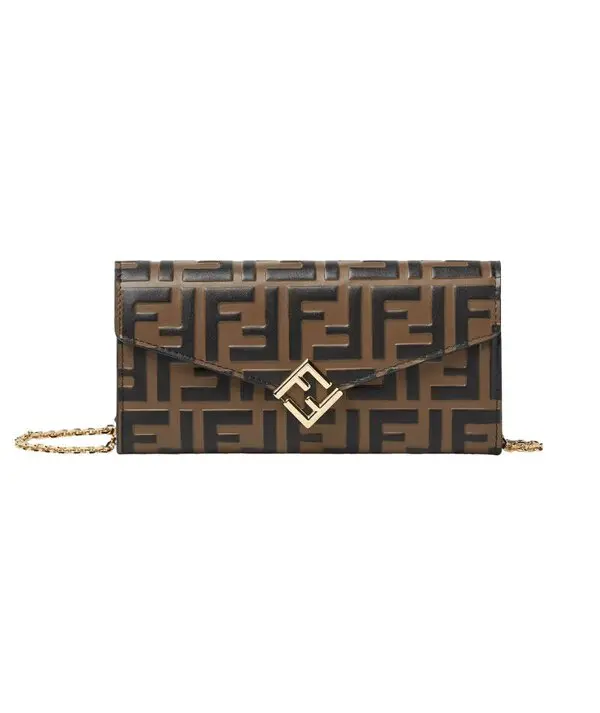 Fendi Diamonds Continental With Chain - Brown