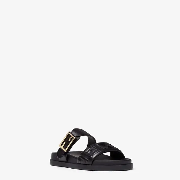 Fendi Ff Baguette Nappa Leather Slides