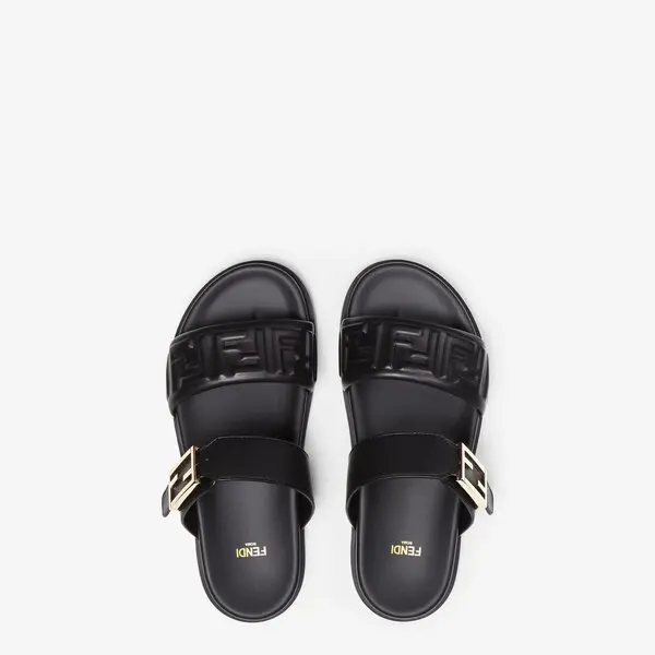 Fendi Ff Baguette Nappa Leather Slides