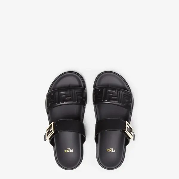 Fendi Ff Baguette Nappa Leather Slides