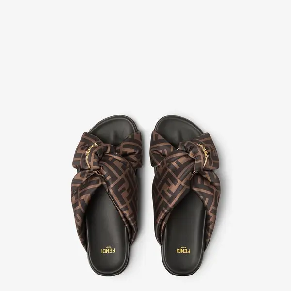 Fendi Padded Ff Motif Flat Slides - Brown